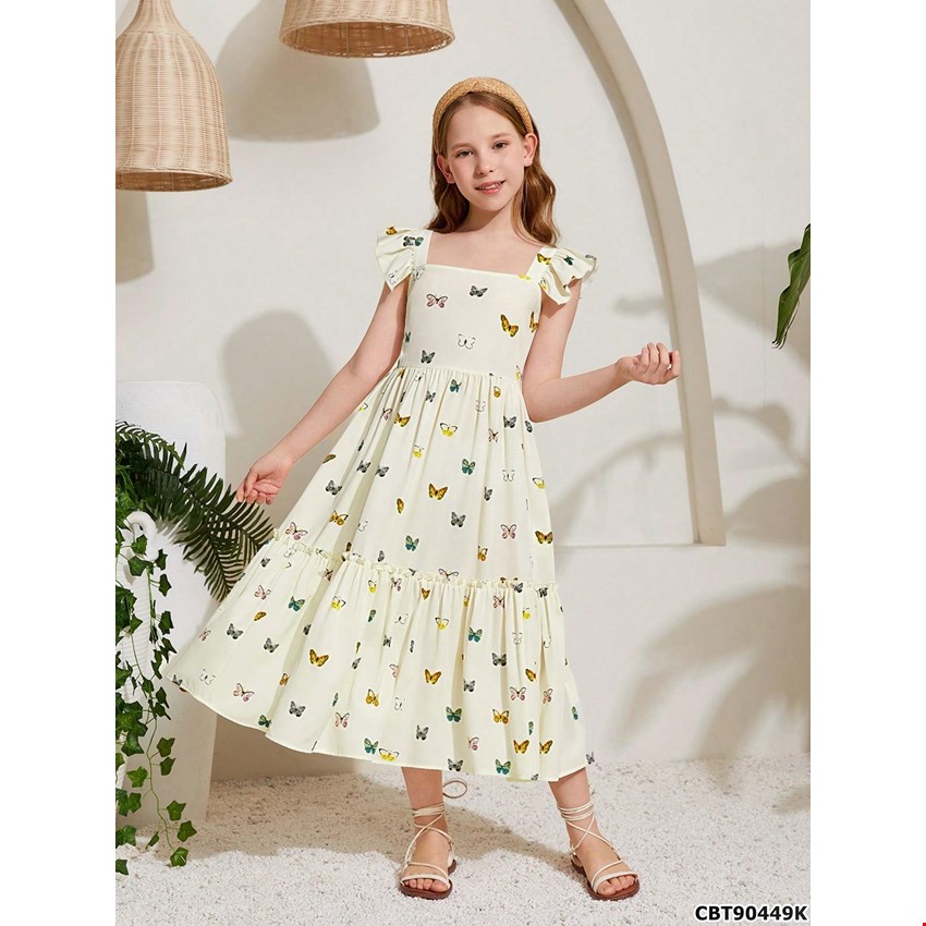 Đầm hoa rufle cổ vuông tay cánh tiên cho bé CBT90449K | Bé Cưng Shop